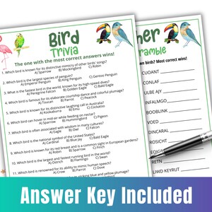Bird Trivia Game and Word Scramble, Spring Season Quiz, Bird Watching ...