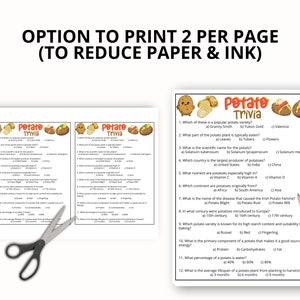 Potato Trivia Game,printable Potato Bar Game for Kids & Adults ...