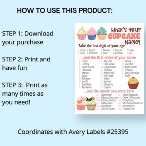 What's Your Cupcake Name Game WITH NAMETAGS + SIGN, Cupcake Birthday Party Game, Classroom Party ...