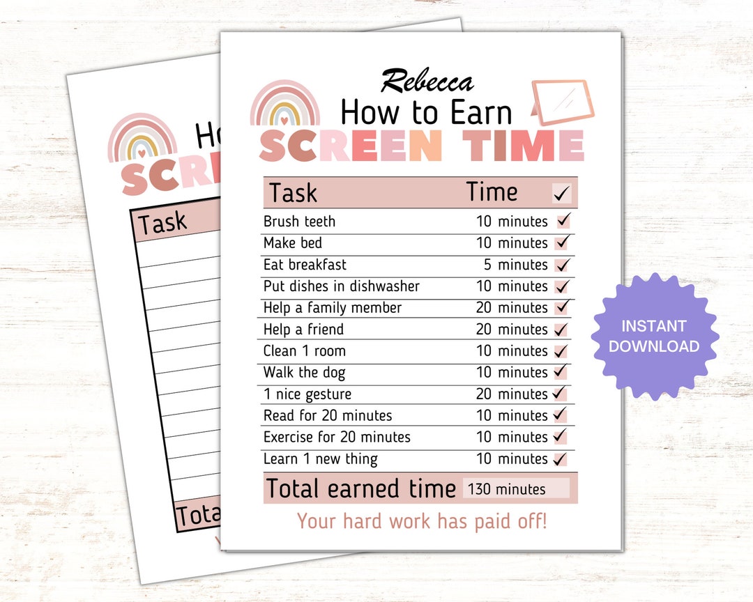 Editable Screen Time Checklist, Screen Time Schedule, Screen Time ...