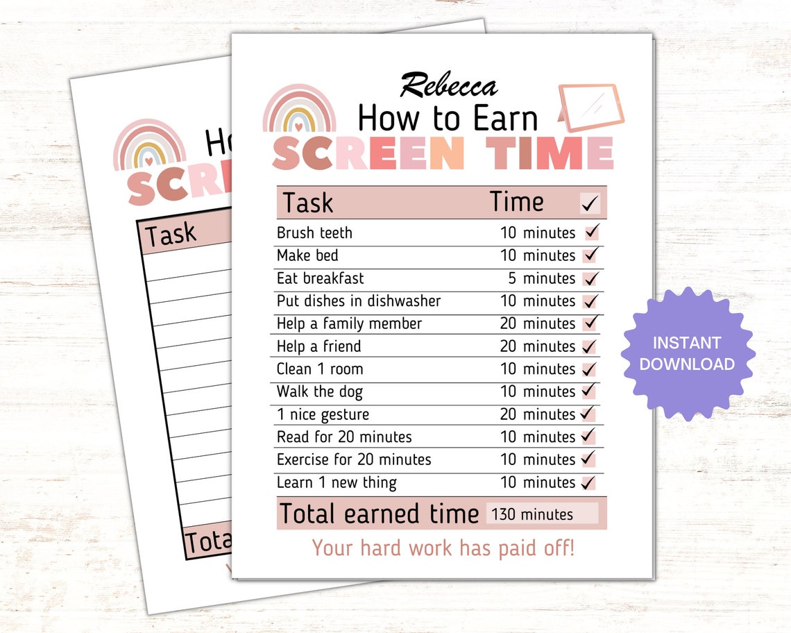 Editable Screen Time Checklist, Screen Time Schedule, Screen Time ...
