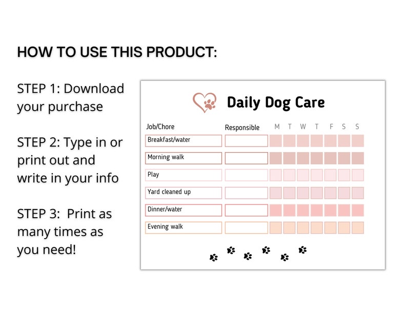 Dog Chore Chart, Chore Chart for Kids, Pet Responsibility Chart, Kid ...