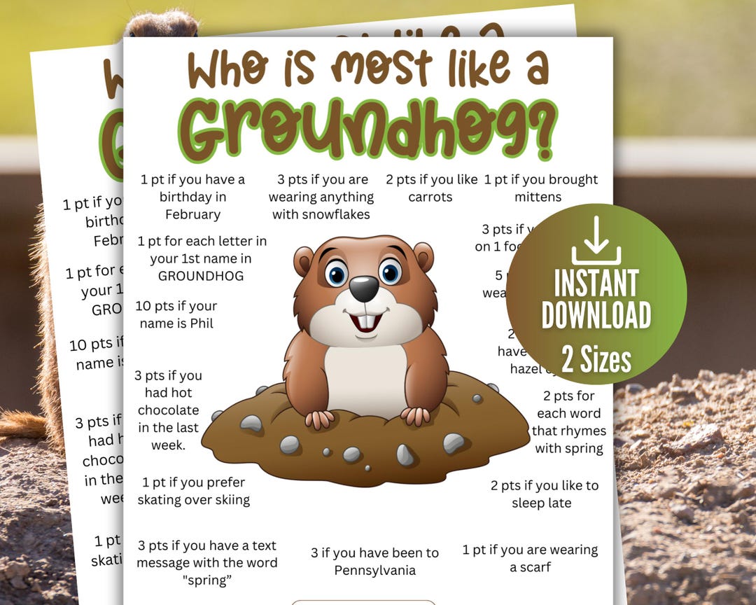 Who is Most Like a Groundhog, Groundhog Day Trivia Game, Winter Party ...