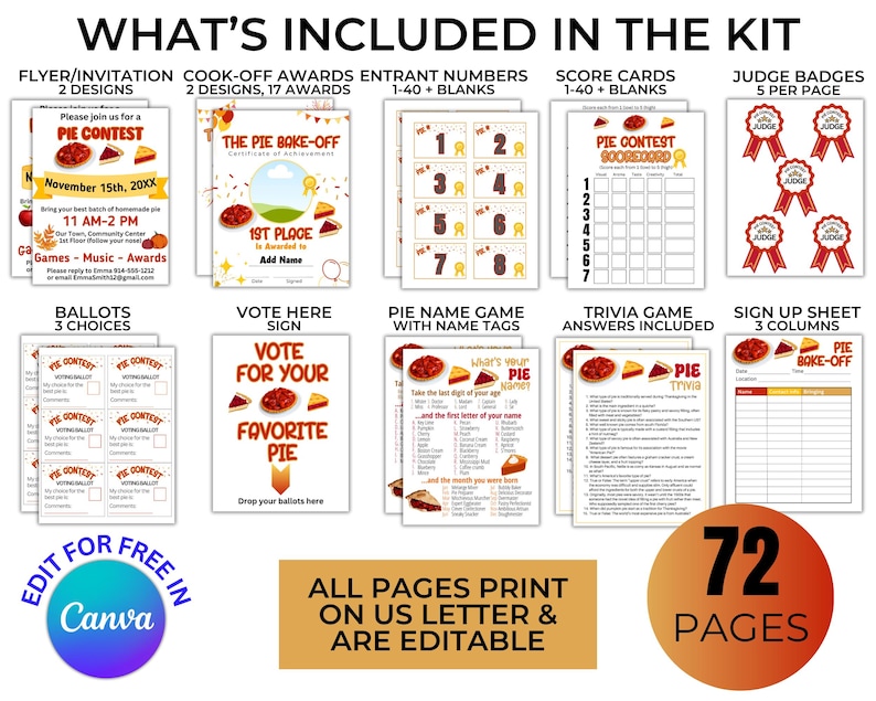 Editable Pie Baking Contest Kit, Pie Bake-off Competition,contest Flyer ...