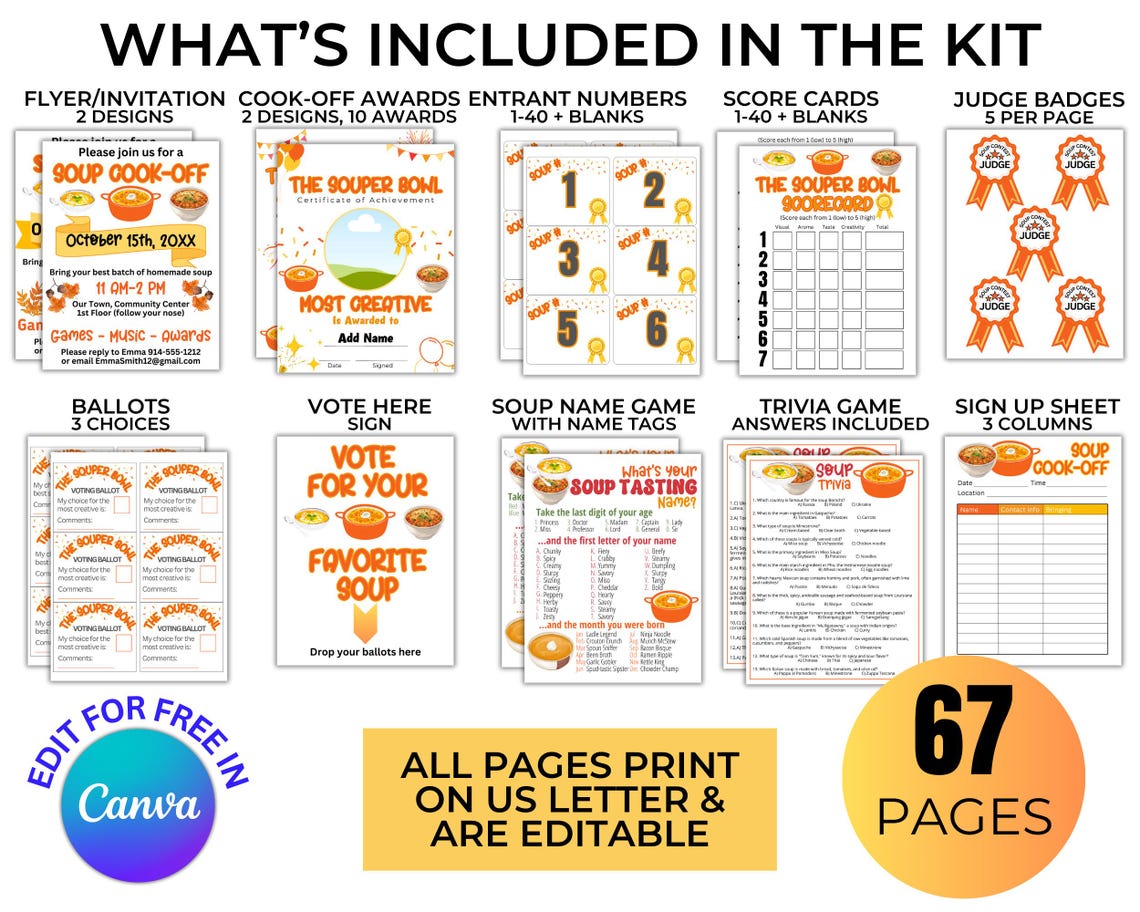 Editable Soup Cook-off Kit Templates, Soup Cook-off Competition,contest ...