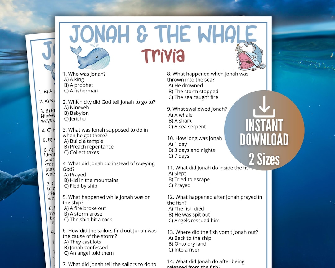 Jonah and the Whale Trivia Game for Kids, Sunday School Bible Games ...
