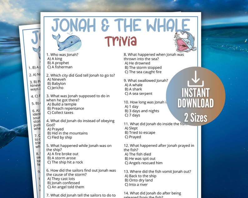 Jonah and the Whale Trivia Game for Kids, Sunday School Bible Games ...