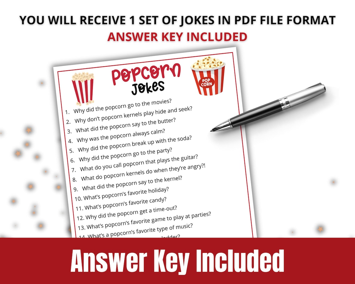 Popcorn Jokes for Kids, Printable Popcorn Pun Game, Popcorn Baby Shower ...