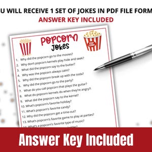 Popcorn Jokes for Kids, Printable Popcorn Pun Game, Popcorn Baby Shower ...
