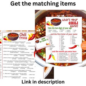 What's Your Chili Name Game WITH NAMETAGS + SIGN, Chili Party Game ...