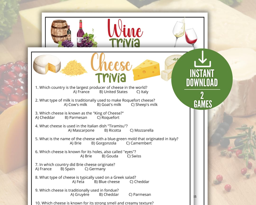 Wine and Cheese Trivia Game, Printable Cheese & Wine Party Game for ...