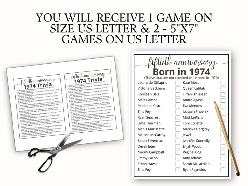 50th Wedding Anniversary Games, Married in 1974 Game, 1974 Golden ...