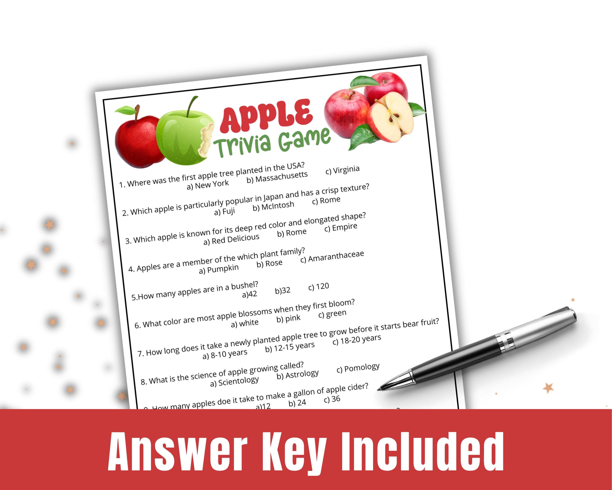 Apple Trivia Game, Fall Trivia Game, Halloween Party Game, Autumn ...