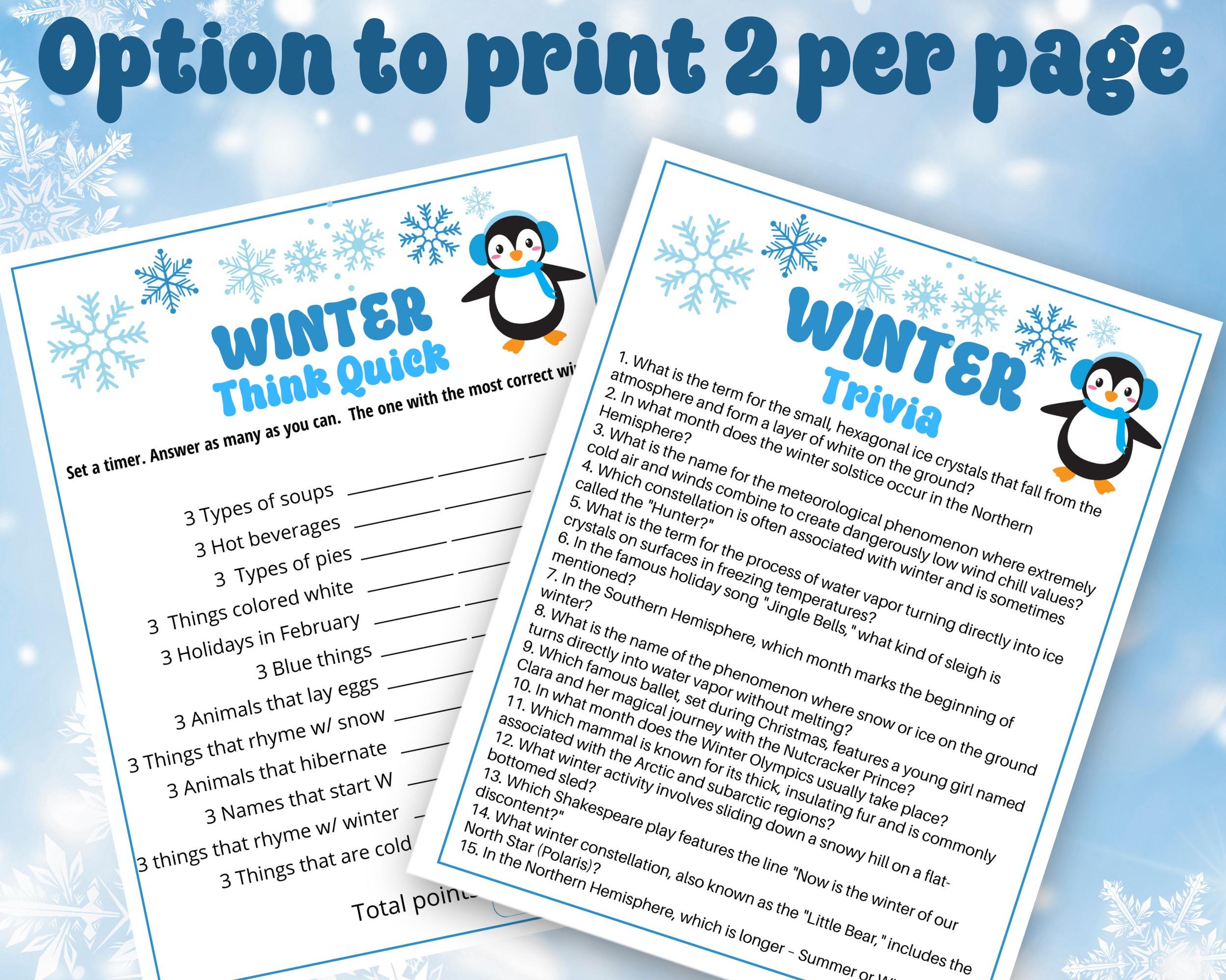 Winter Trivia Game Bundle, 65 Winter Solstice Holiday Games,winter ...