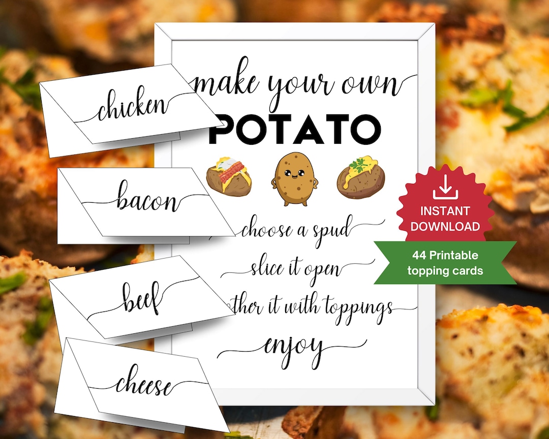 Potato Bar Station Sign & Table Cards, Make Your Own Potato Signs ...