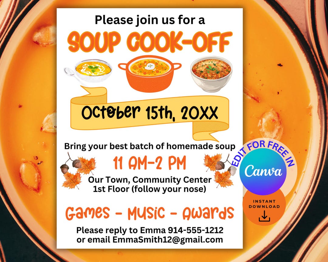 Editable Soup Cook-off Flyer, Fall Work Competition, Winter Soup ...