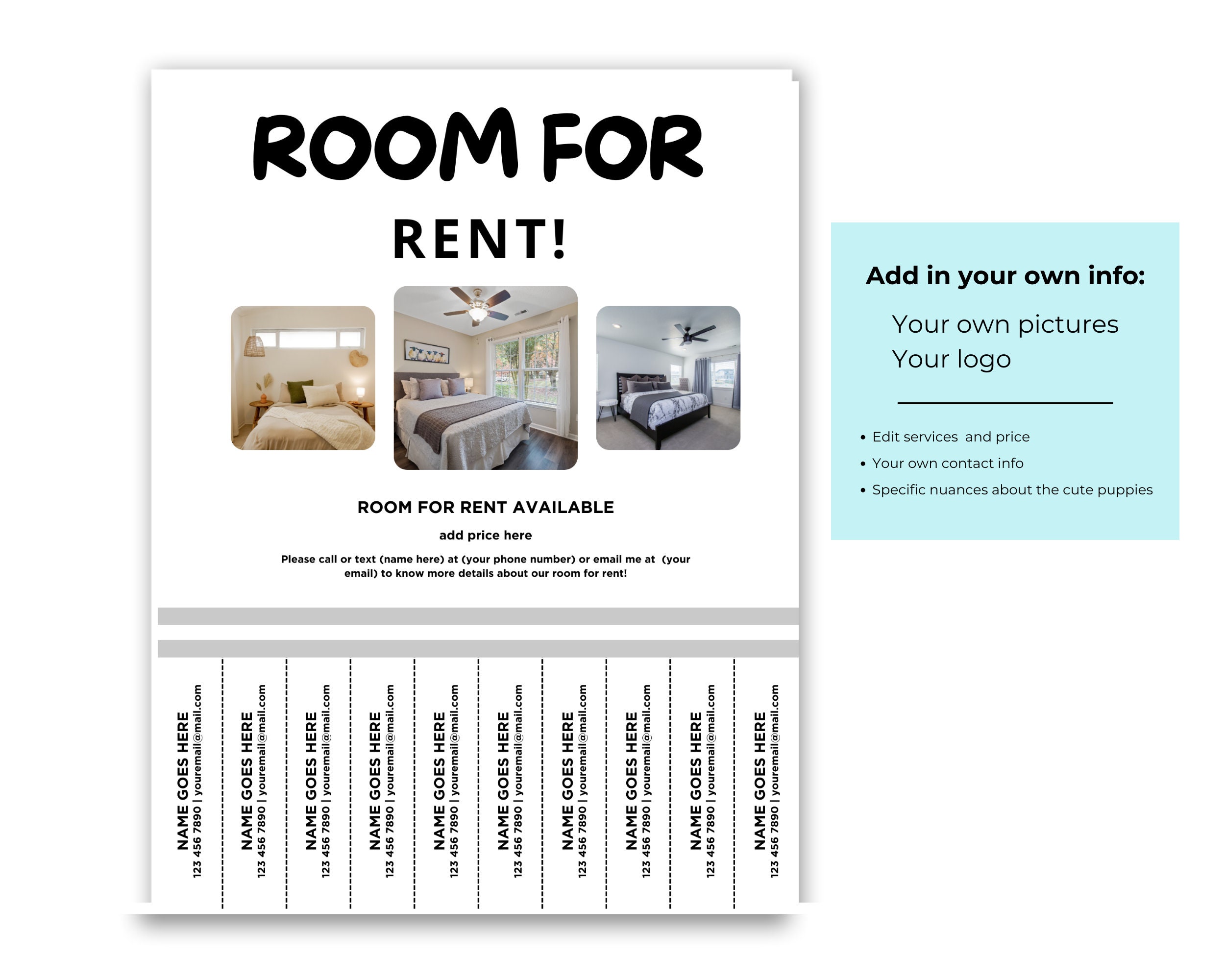 Editable Apartment for Rent Marketing Flyer, House Rental Tear off ...