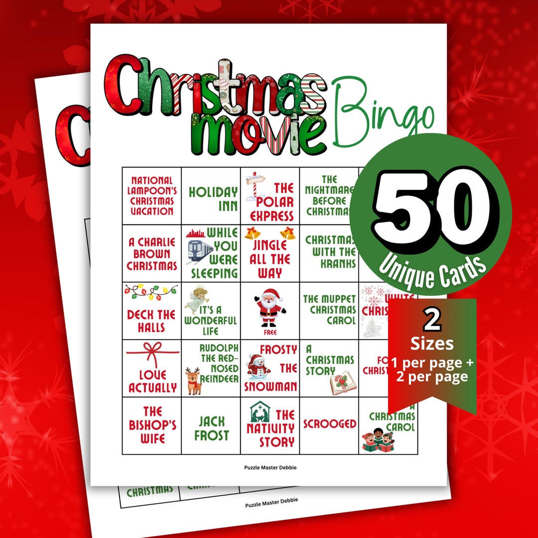 Christmas Movie Bingo Game, Holiday Movies Xmas Party, Gift & Cookie ...