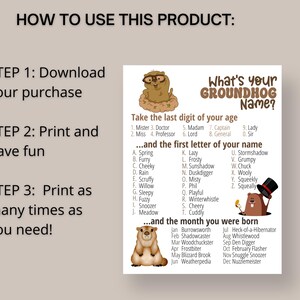 What's Your Groundhog Name Game WITH NAMETAGS + Sign,game, Groundhog ...