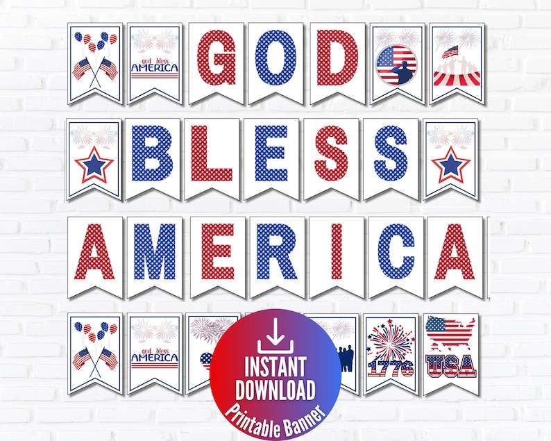 God Bless America Banner Sign,printable Patriotic Poster,diy Presidents ...