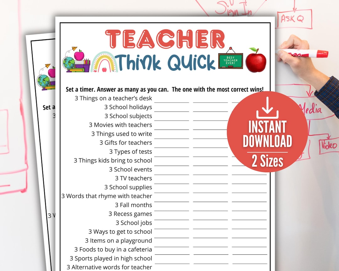 Teacher Think Quick Trivia Game,teacher Party,back to School Trivia ...
