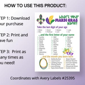 What's Your Mardi Gras Name Game WITH NAMETAGS + SIGN, Game, Mardi Gras ...