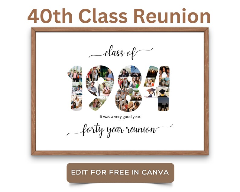 EDITABLE Custom 40th Class Reunion Sign, 40th Reunion Photo Collage, 1984 Photo Collage, 40 Year ...