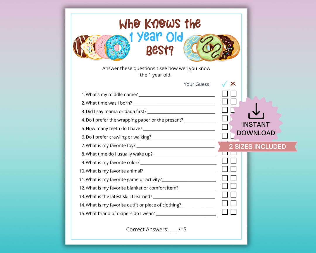 Who Knows the One Year Old Best, Baby's First Birthday Quiz, How Well ...