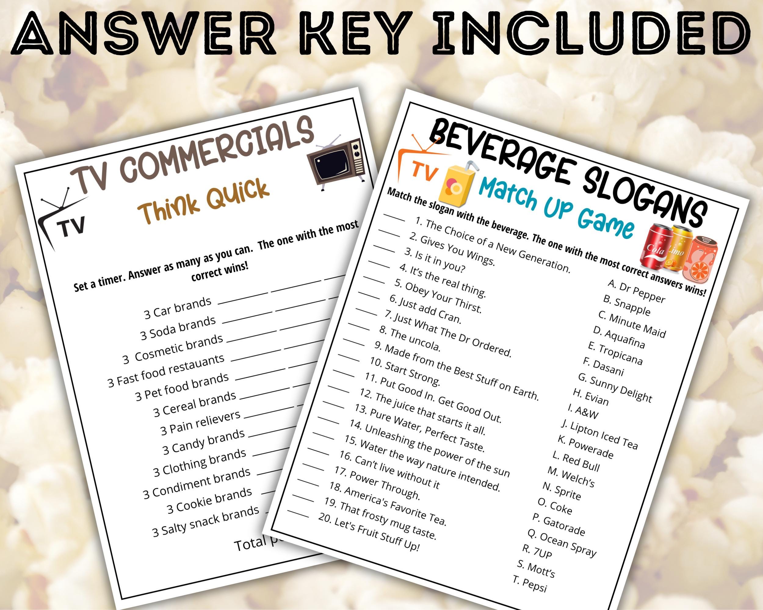 Slogan Game Bundle, TV Commercial Quiz, Cereal Slogans, Pop Culture ...