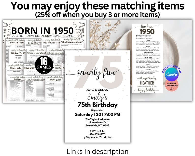 75th Birthday Party Games, Born in 1951 Game, 1951 Birthday Games,75th ...