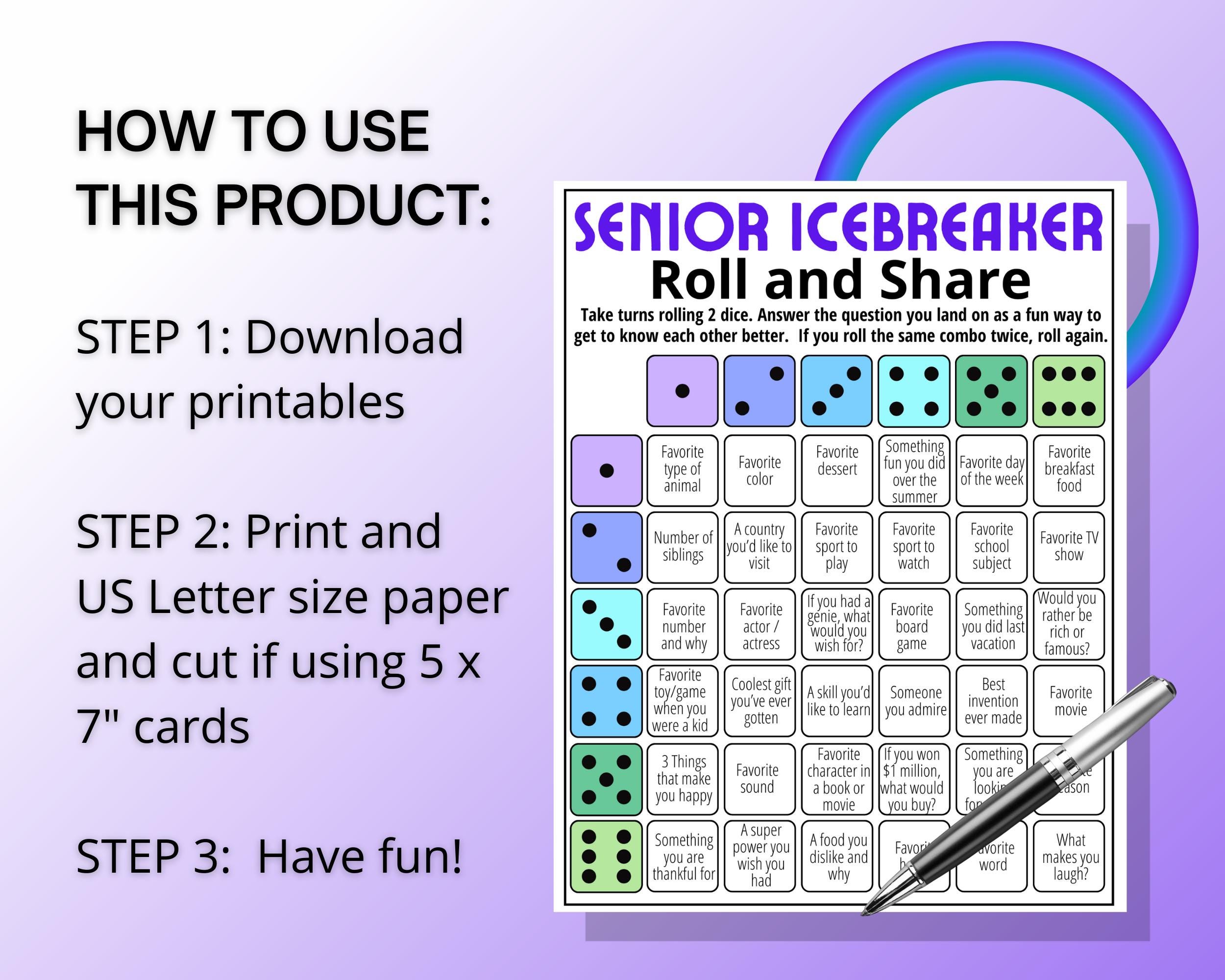 Senior Citizen Get to Know You Icebreaker Game, Table Talk Dice ...