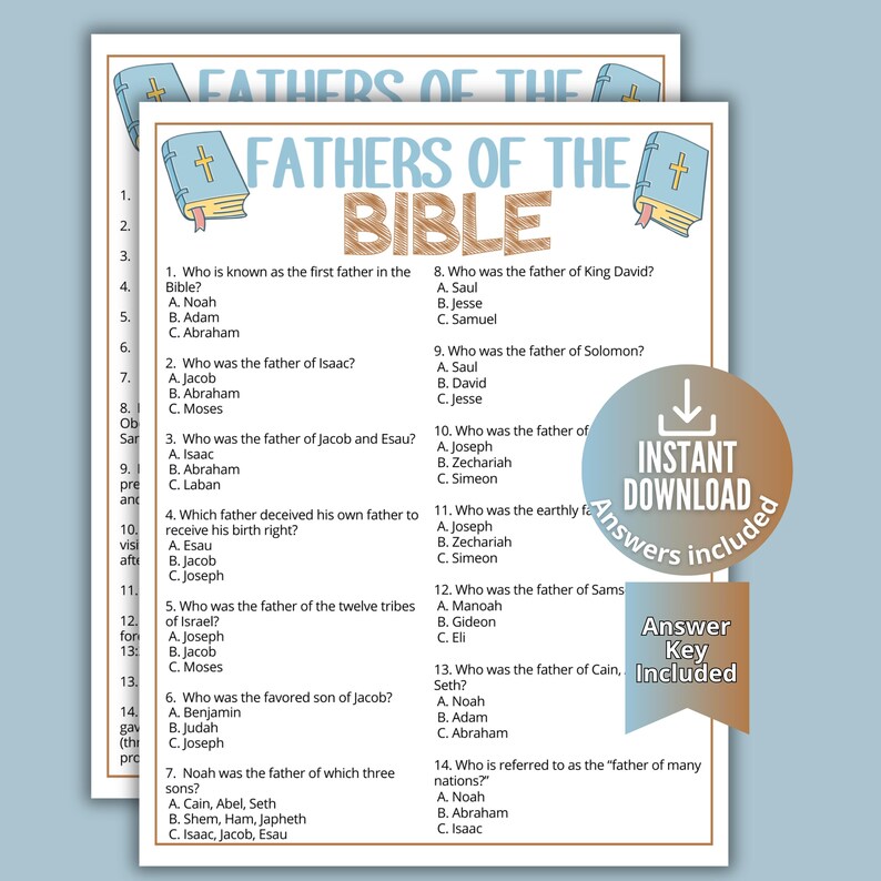 Fathers of the Bible Game, Father's Day Bible Trivia for Kids,teens ...