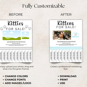 Editable Kitten Marketing Flyer, Cat Adoption Kitty Tear off Flyer ...