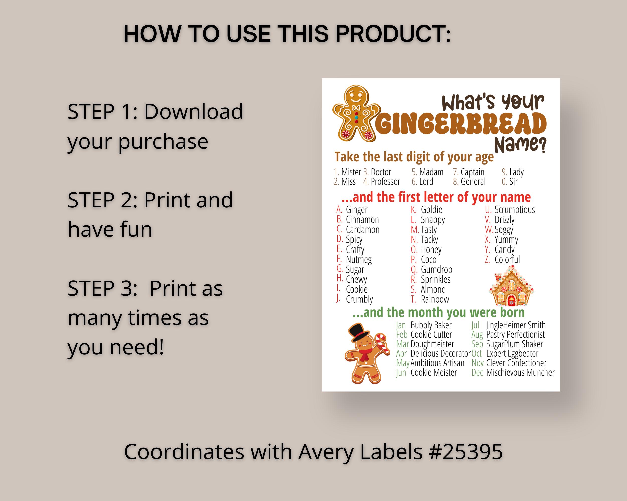 What's Your Gingerbread Name Game WITH NAMETAGS + SIGN, Gingerbread ...
