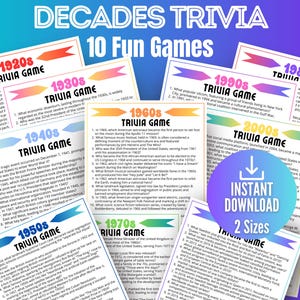 Decades Trivia Game Bundle, Trivia Questions 20s, 30s, 40s, 50s, 60s ...