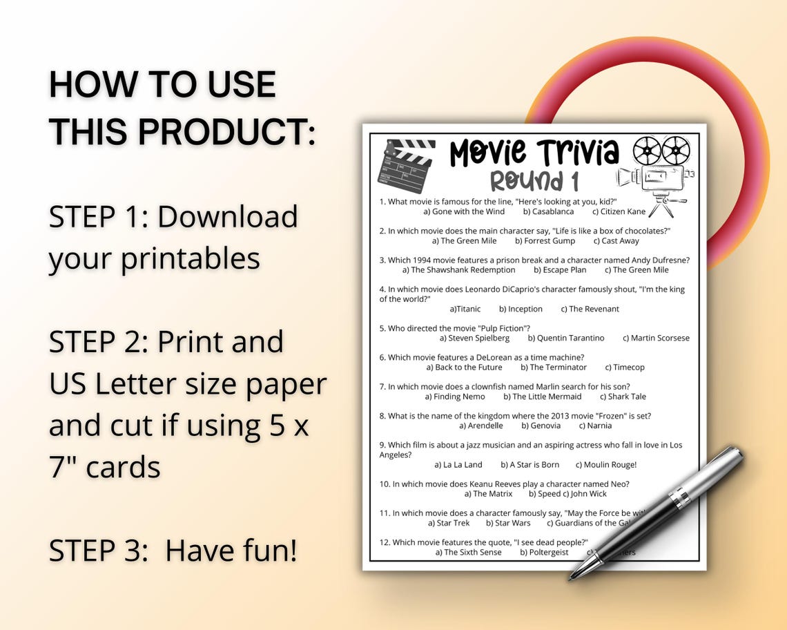 Movie Trivia Game, Silver Screen Quiz Party, Movie Quotes Trivia ...