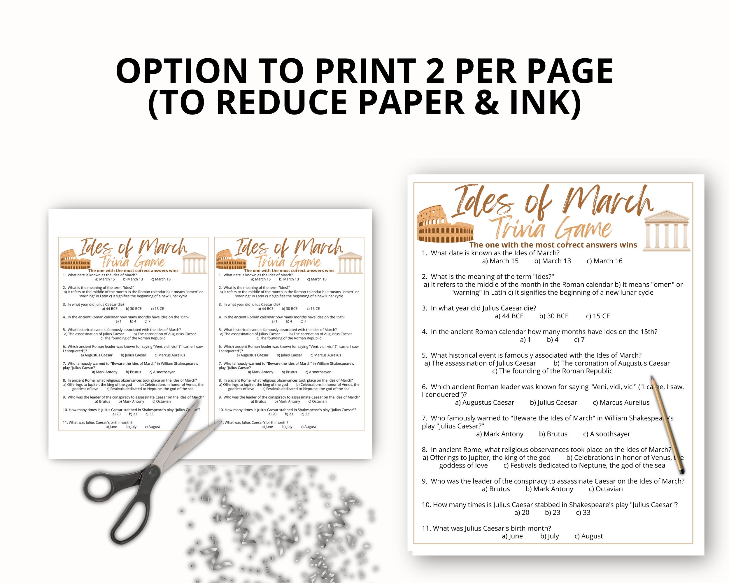 Ides of March Trivia, Printable Multiple Choice Ides of March Game ...