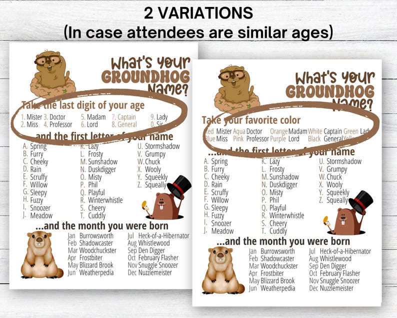 What's Your Groundhog Name Game WITH NAMETAGS + Sign,game, Groundhog ...