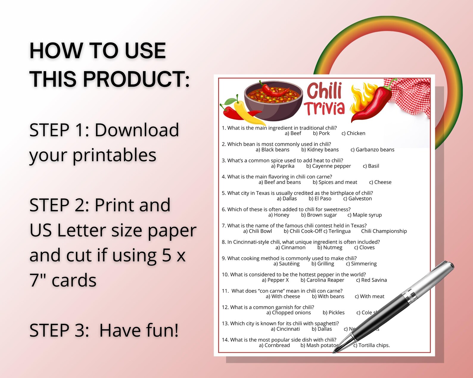 Chili Trivia Game, Printable Chili Cookoff Game for Kids & Adults ...