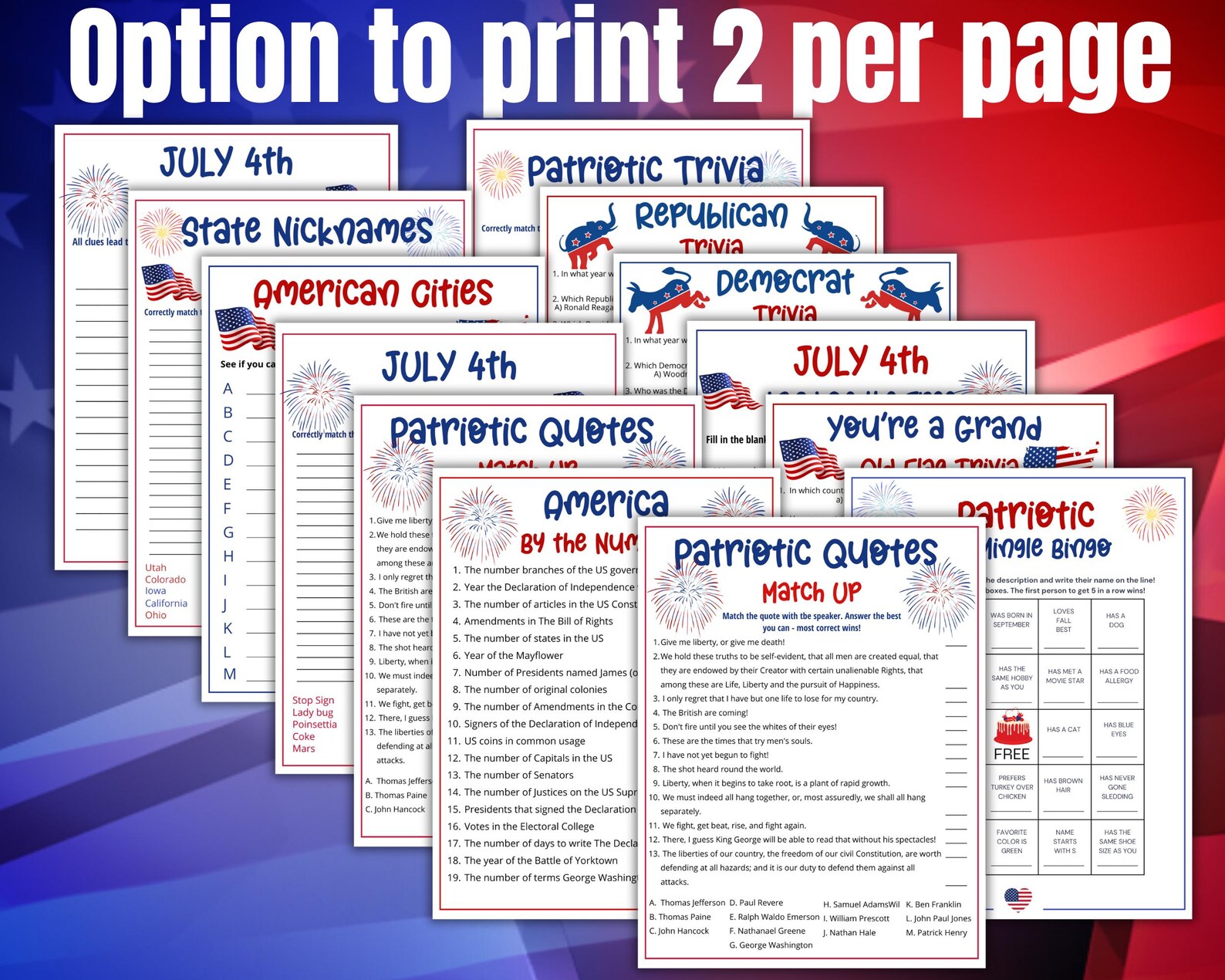 4th of July Game Bundle, July 4th Trivia, Patriotic Songs Game ...