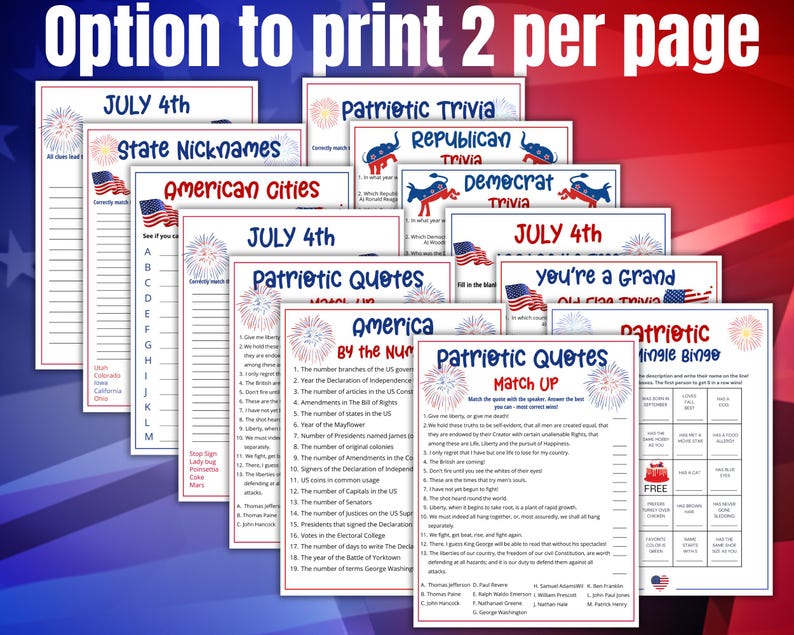 4th of July Game Bundle, July 4th Trivia, Patriotic Songs Game ...