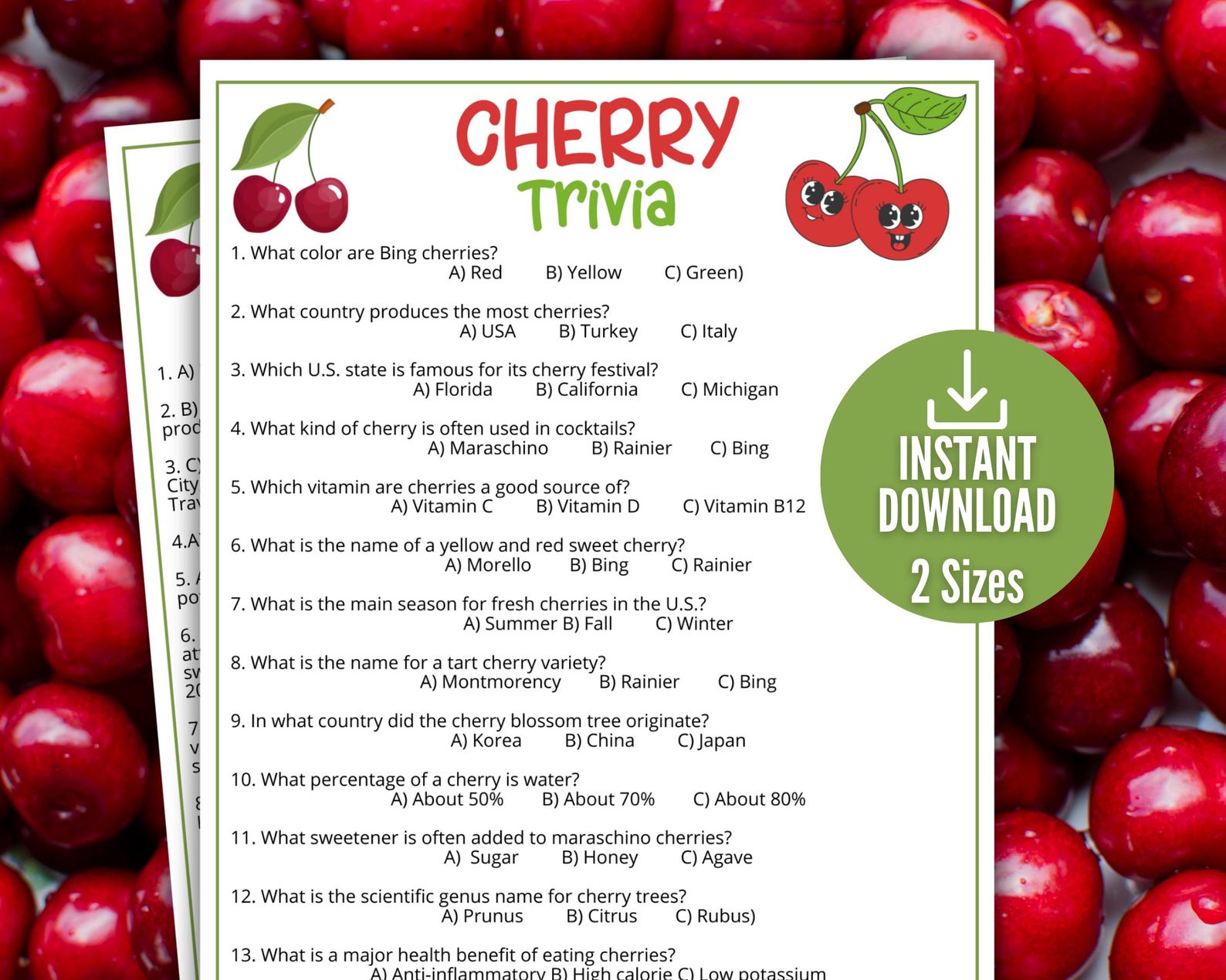 Cherry Trivia Game, Spring Trivia Game, Summer Birthday Party Game ...