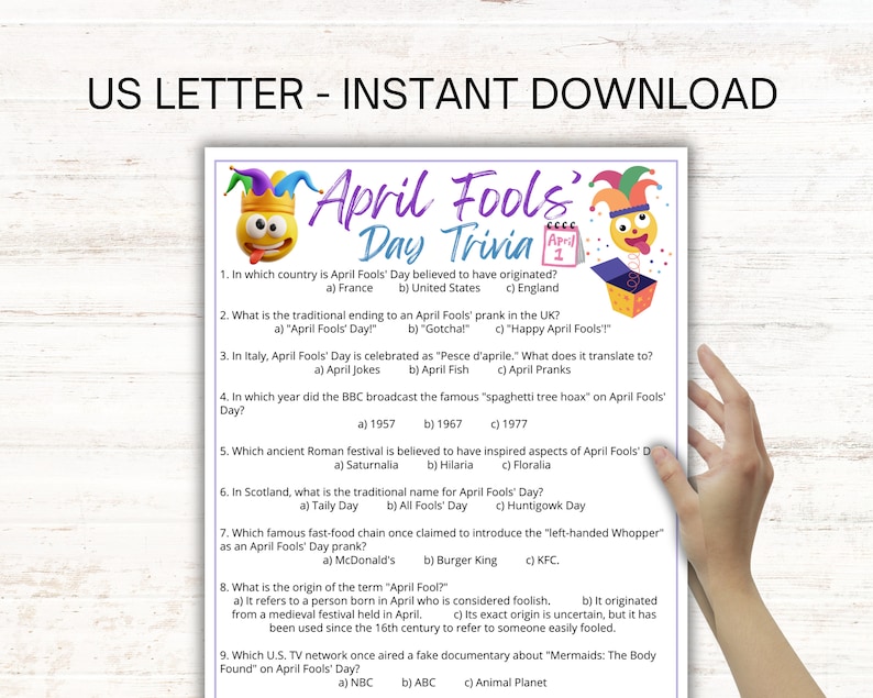 April Fools' Day Trivia, Printable Multiple Choice April Fools' Day ...