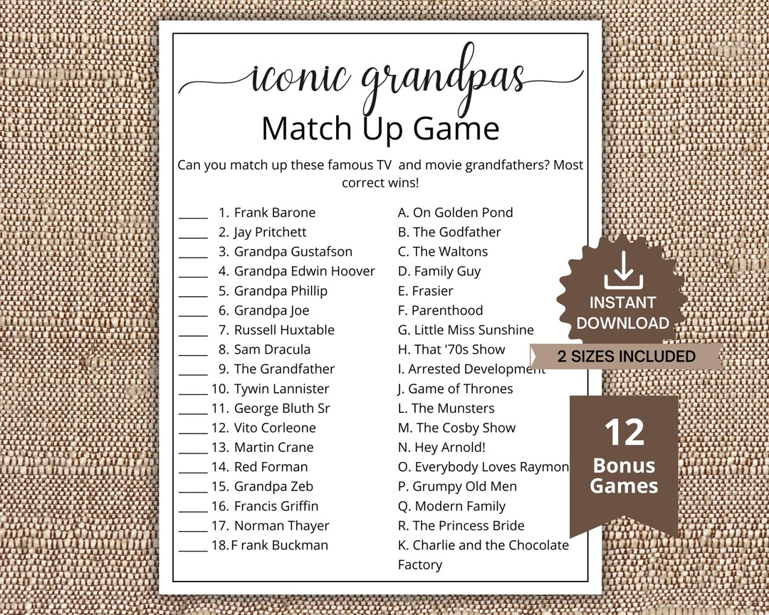 Iconic Grandpa Trivia Game,printable Grandparents Day Game,famous TV ...