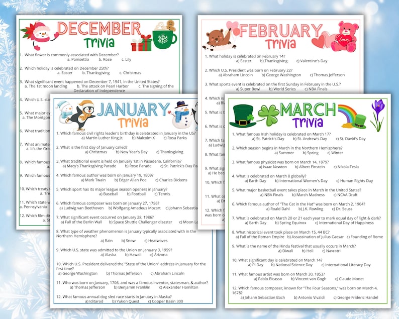 Winter Trivia Game Bundle, 65 Winter Solstice Holiday Games,winter ...