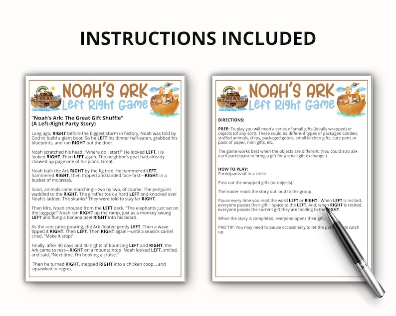 Noah's Ark Left Right Game, Sunday School Bible Games for Kids&adults ...