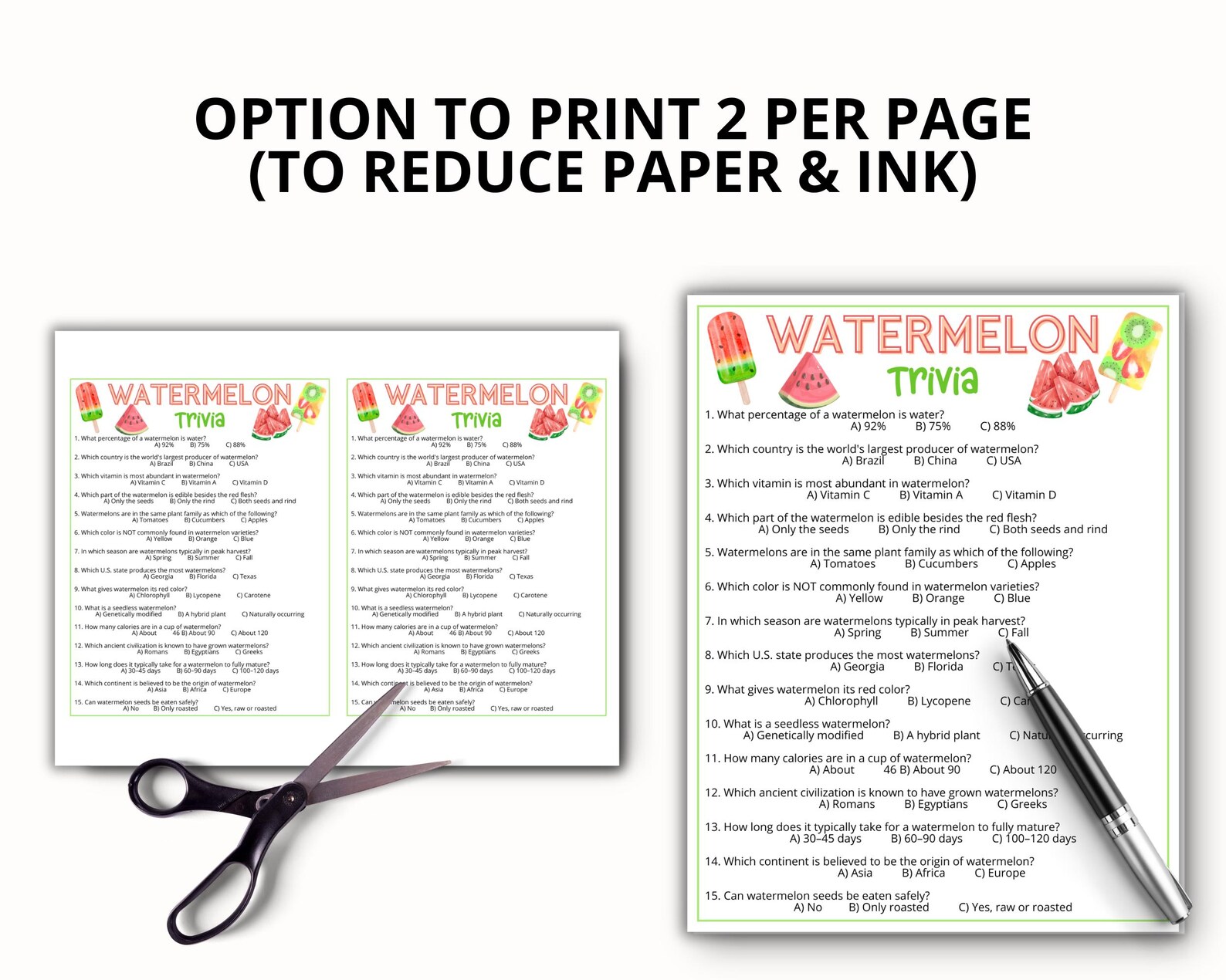 Watermelon Trivia Game, Spring Trivia Game, Summer Birthday Party Game ...