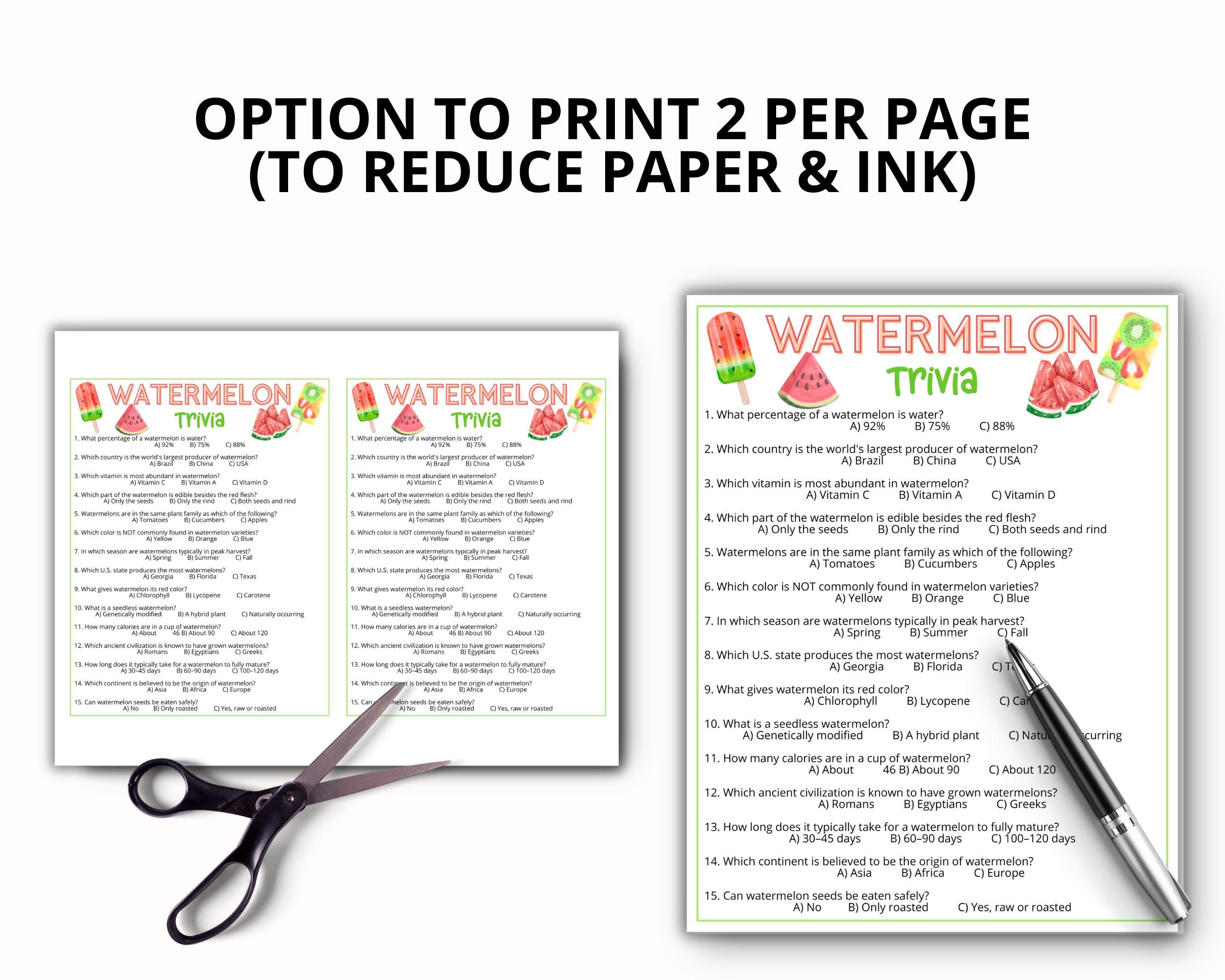 Watermelon Trivia Game, Spring Trivia Game, Summer Birthday Party Game ...