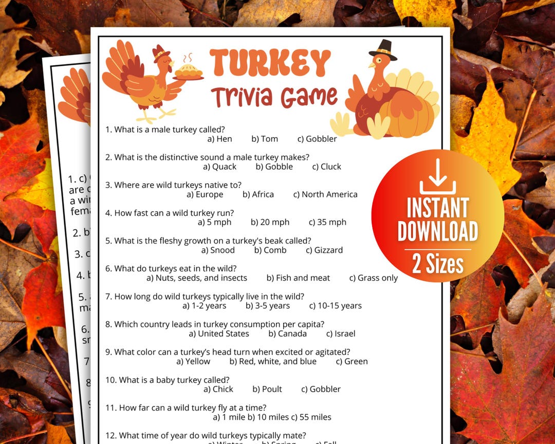 Turkey Trivia Game, Thanksgiving Party Game, Fall Trivia Game ...