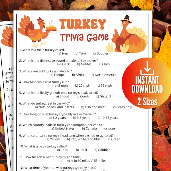 Thanksgiving Game Turkey Printable - Etsy